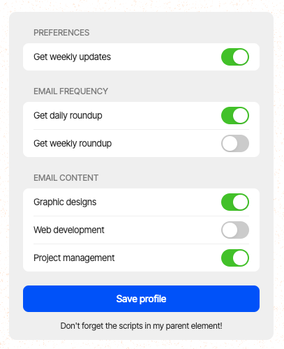 iOS Toggle Profile Form | Free Webflow Component